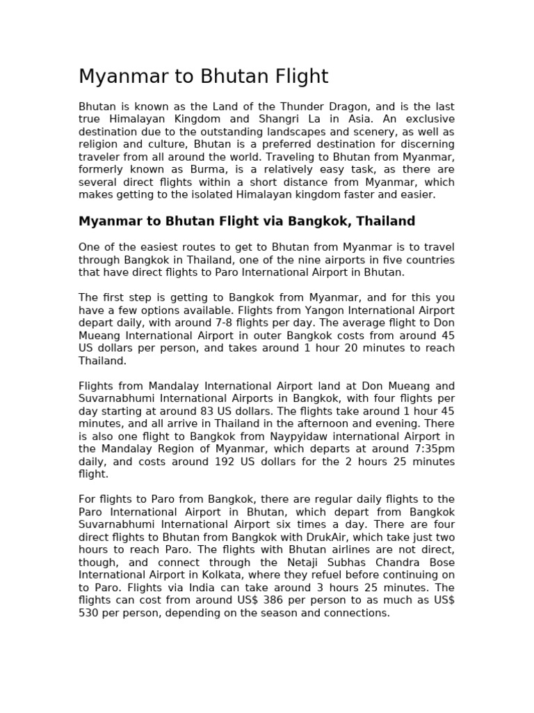 Myanmar To Bhutan Flight | PDF