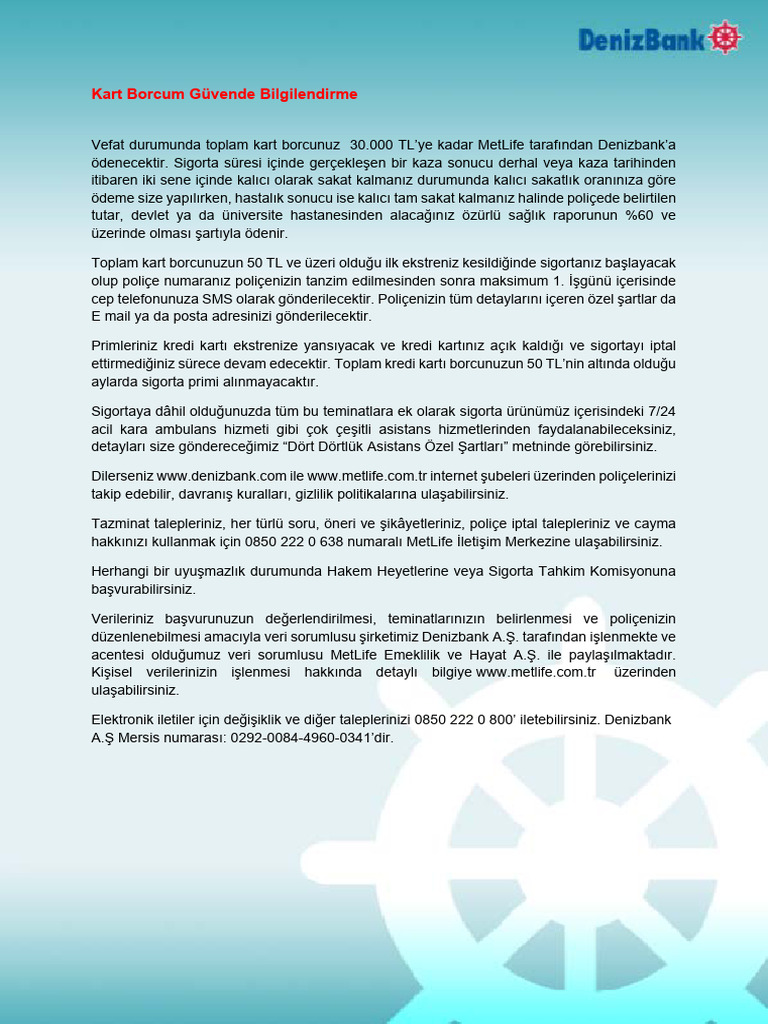 DenizBankMetLife - Document File 7522.vsf | PDF