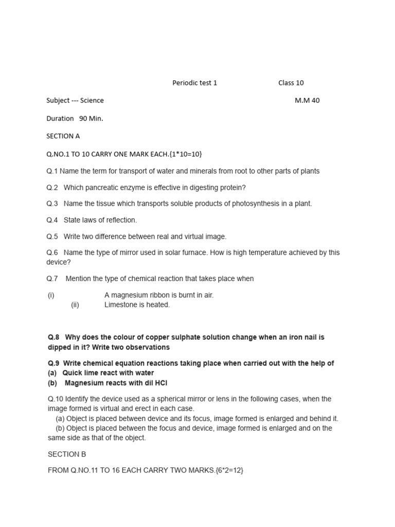 Class 10 Periodic Test1 Session 2022 23 After Correction | PDF