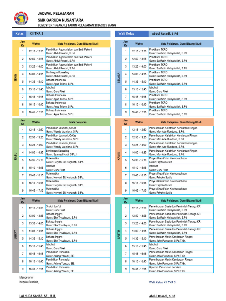 Jadwal - Xii TKR 3 | PDF