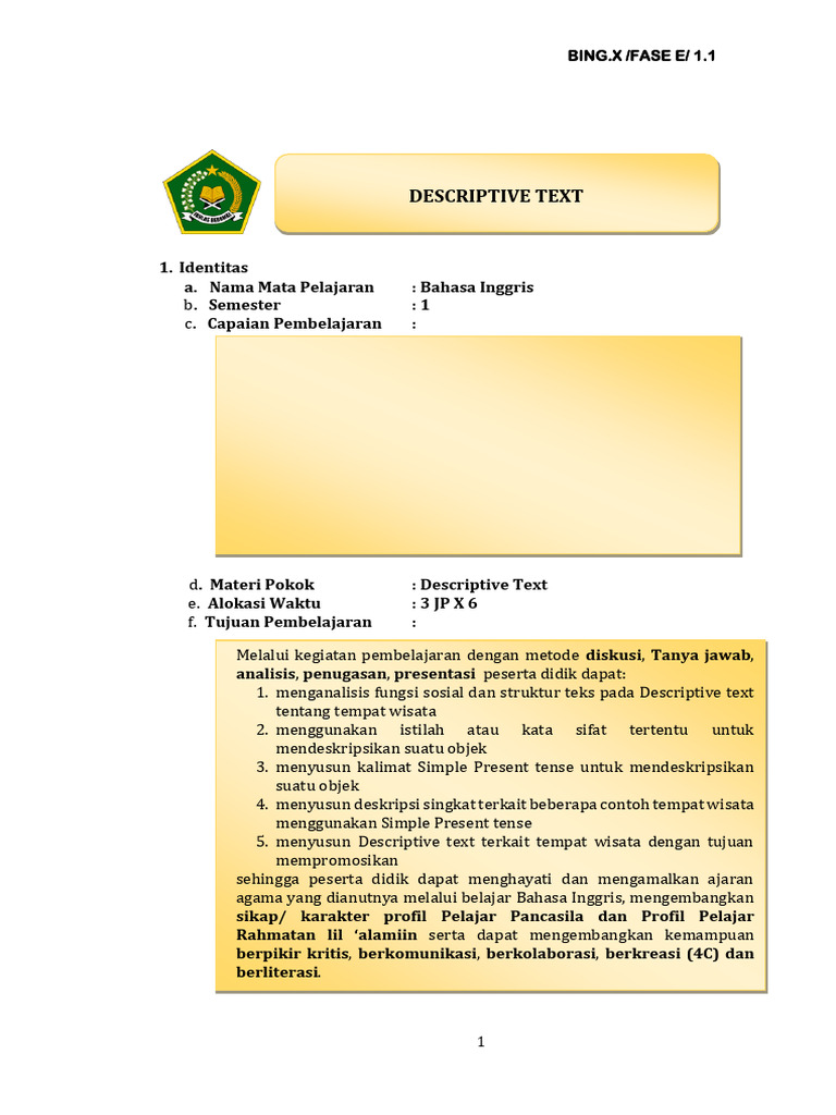 A. LKPD BING Descriptive Text Edit | PDF