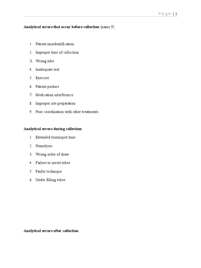 Common Phlebotomy Errors and Tests | PDF | Hypoglycemia | Medicine