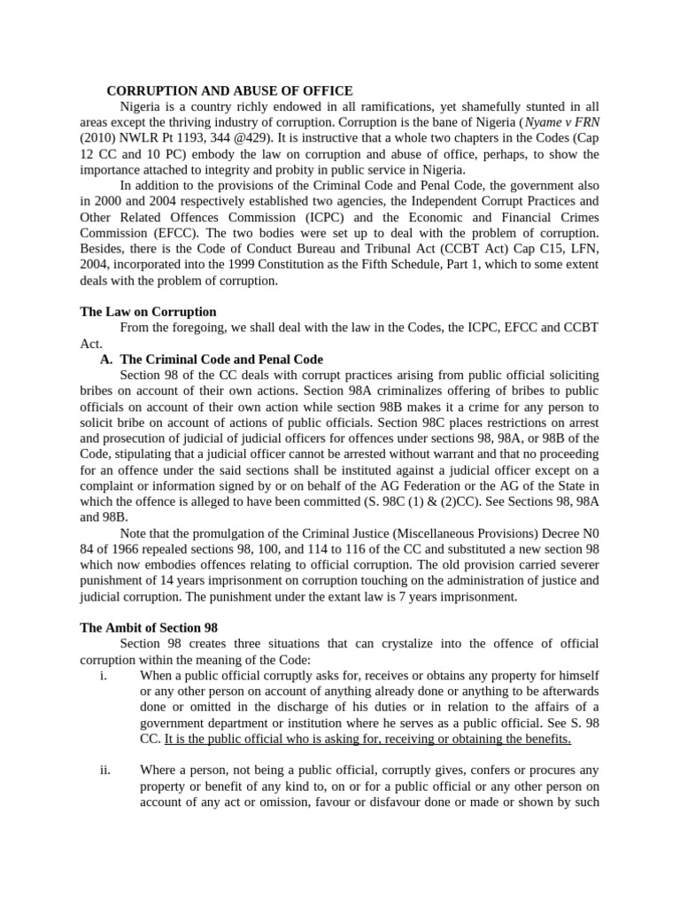 Corruption and Abuse of Office in Nigeria | PDF | Arrest | Bail