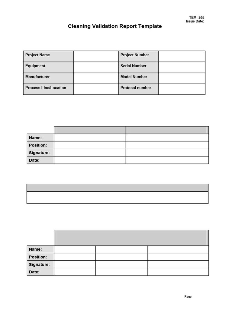 TEM 265 Cleaning Validation Report Template Sample | PDF