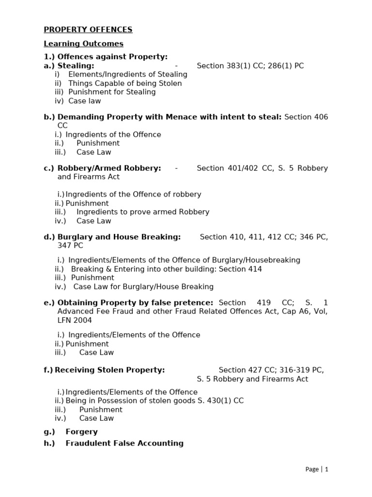 Lecture Notes On Property Offences | PDF | Burglary | Theft