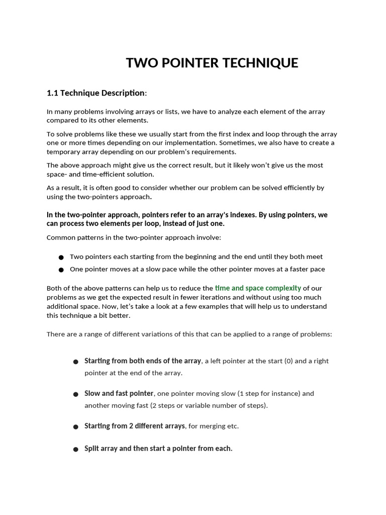 TWO POINTER TECHNIQUE | PDF TWO POINTER TECHNIQUE | PDF