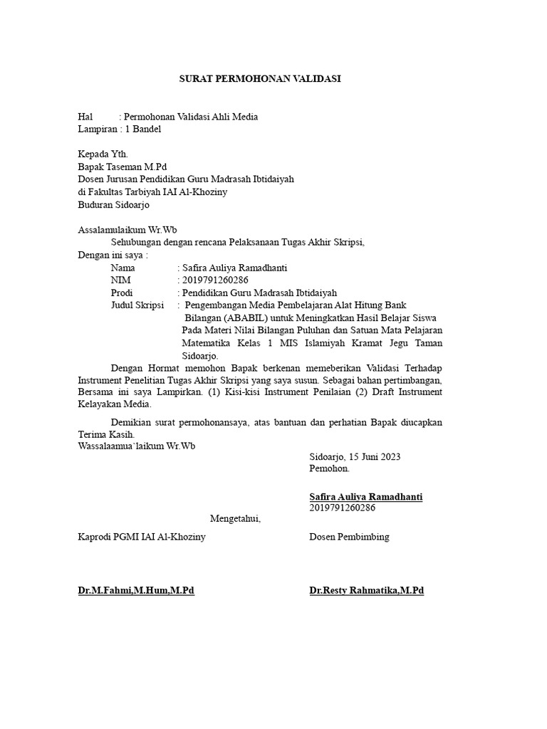 Contoh Surat Permohonan Validasi Media | PDF