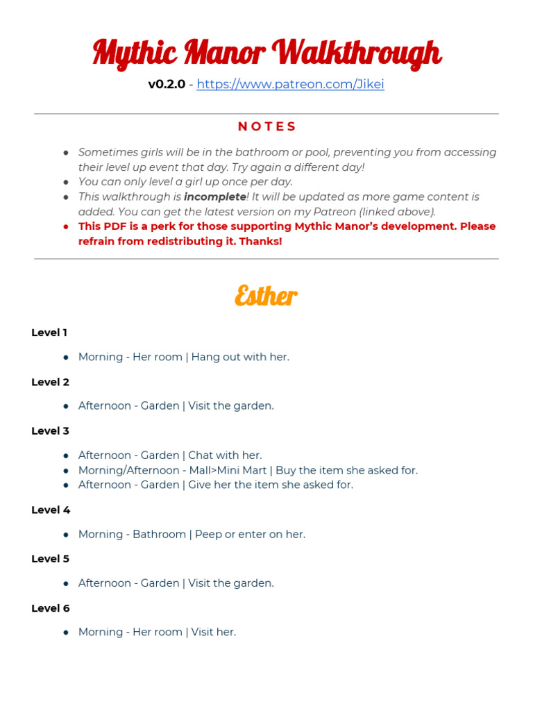 Mythic Manor Walkthrough - V0.2.0 | PDF