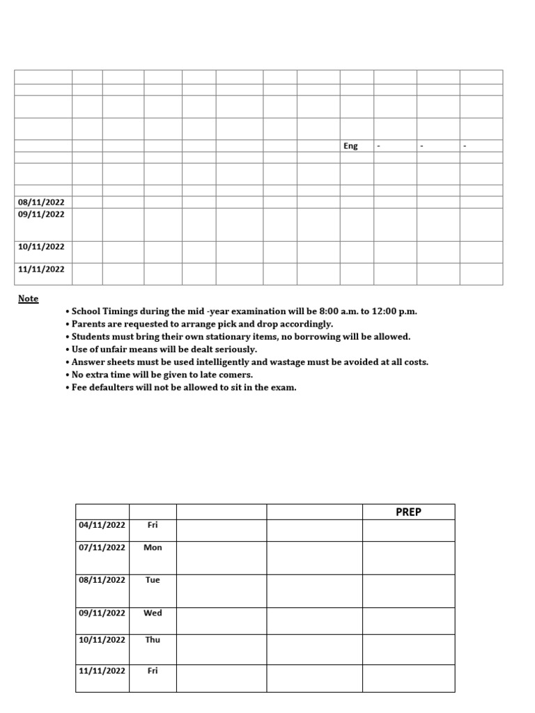 Mid Term Exam 2022 Date Sheet | PDF
