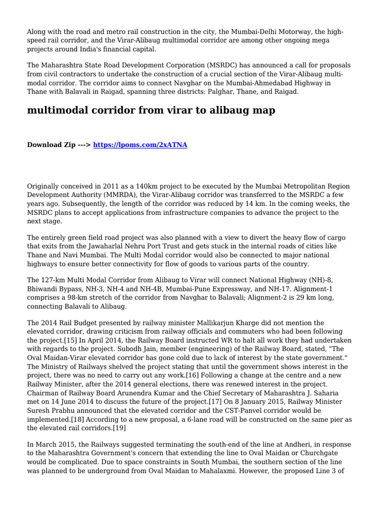 Multimodal Corridor From Virar To Alibaug Map | PDF | Rail Transport | Technology & Engineering