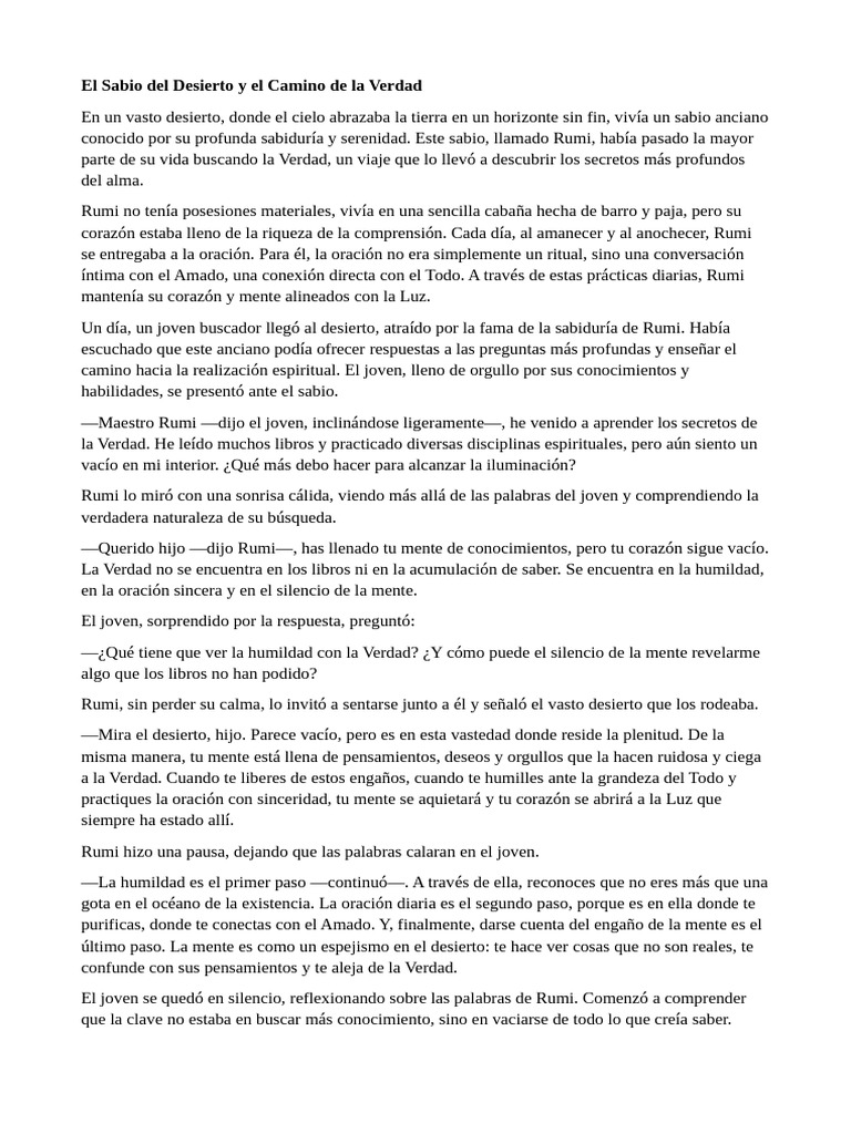 Cuento El Sabio Del Desierto y El Camino de La Verdad | PDF