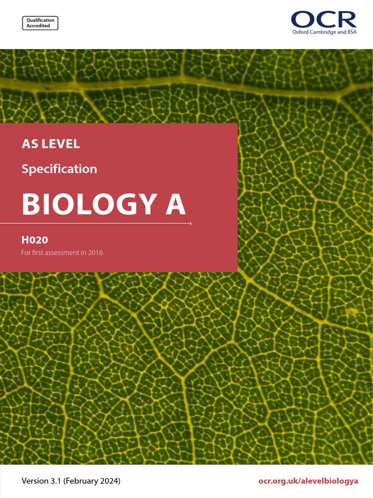 Specification Accredited As Level Gce Biology A h020 | PDF