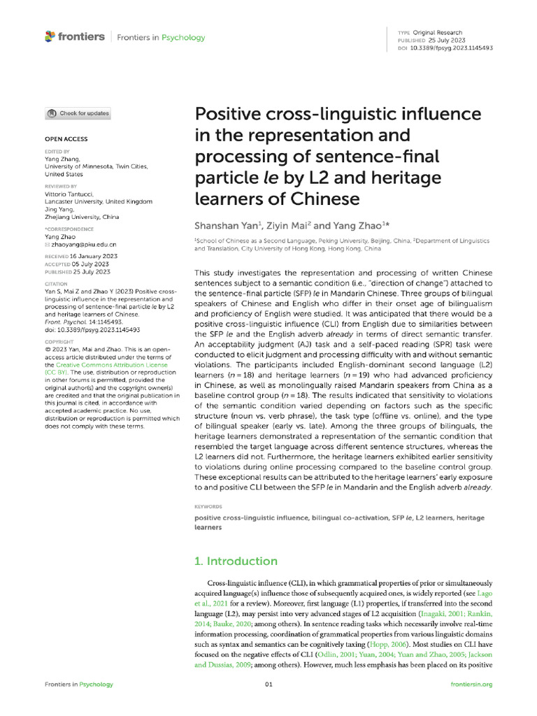 S. Yan - Positive Cross-Linguistic Influence in The Representation and Processing of Sentence ...