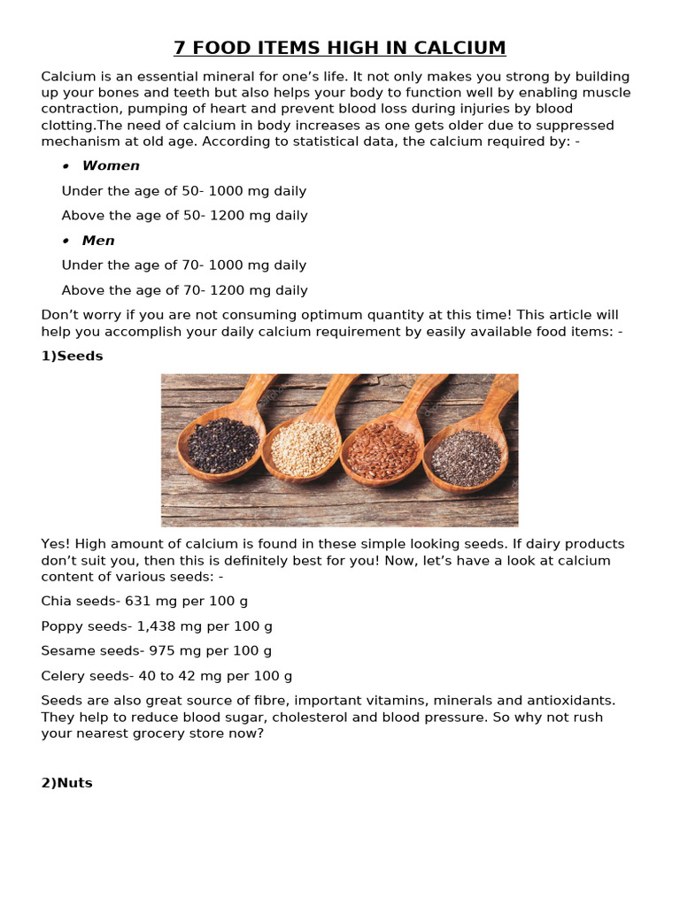 7 Food Items High in Calcium | PDF