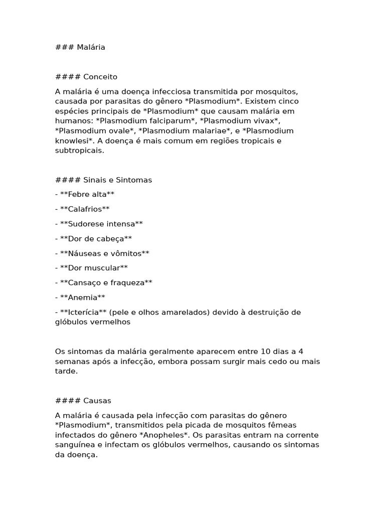 Cuidados de Enfermagem Em Malária | PDF
