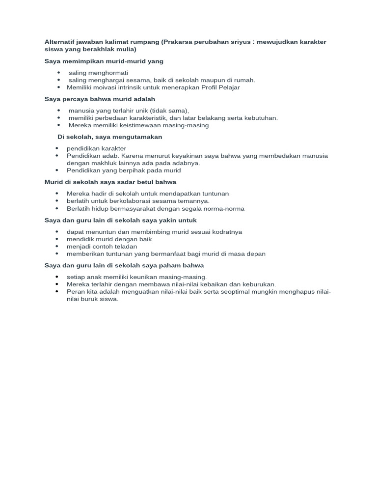 Alternatif Jawaban Kalimat Rumpang | PDF