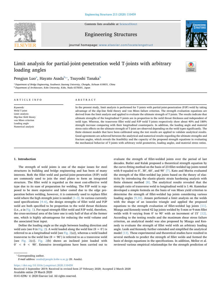 Limit Analysis For Partial-Joint-Penetration Weld T-Joints With Arbitrary Loading Angles | PDF