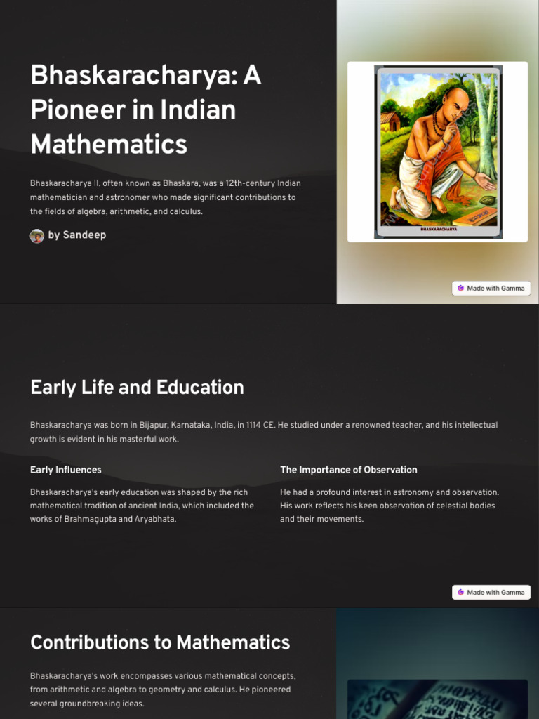 Bhaskaracharya A Pioneer in Indian Mathematics | PDF