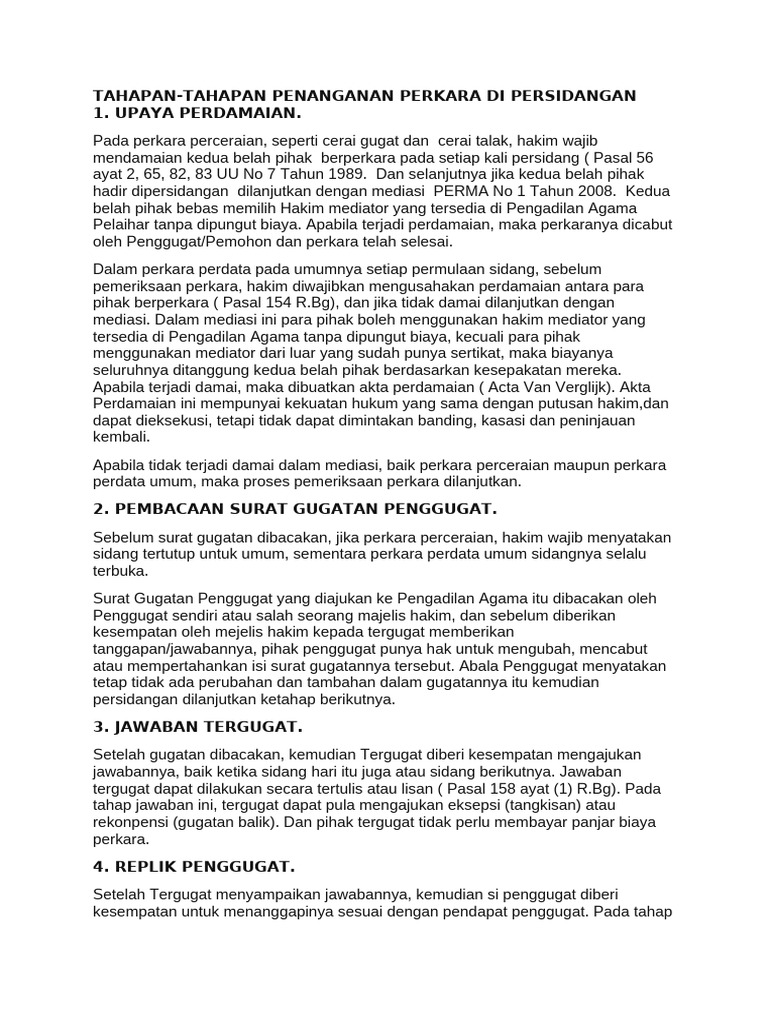 Tahapan Persidangan Cerai Pa | PDF