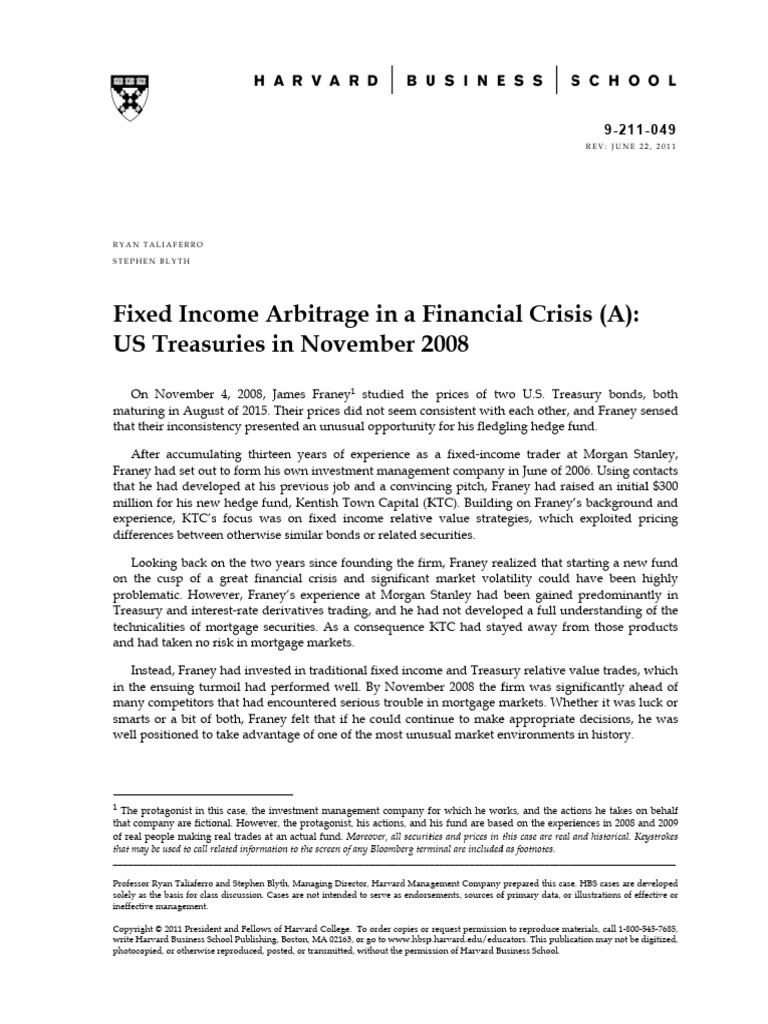 Case-Fixed Income Arbitrage in Financial Crisis | PDF