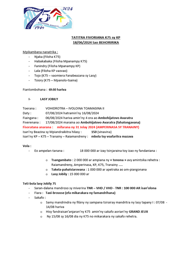 TATITRA FIVORIANA K75 Sy KP | PDF