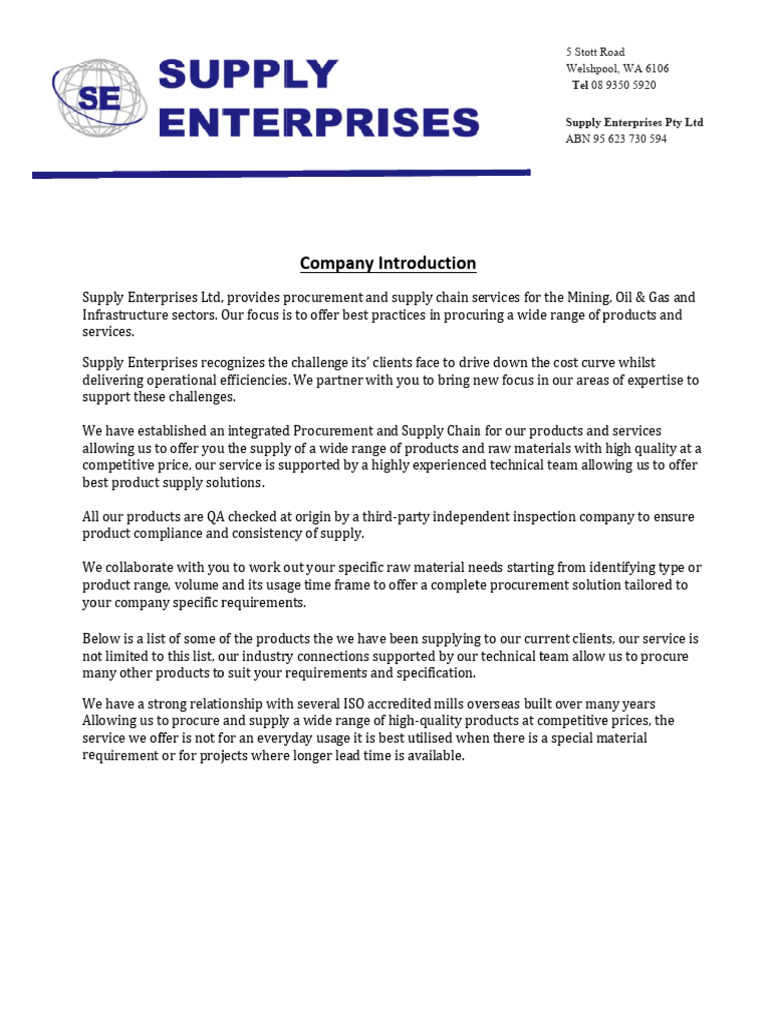 SUPPLY E Product Range | PDF