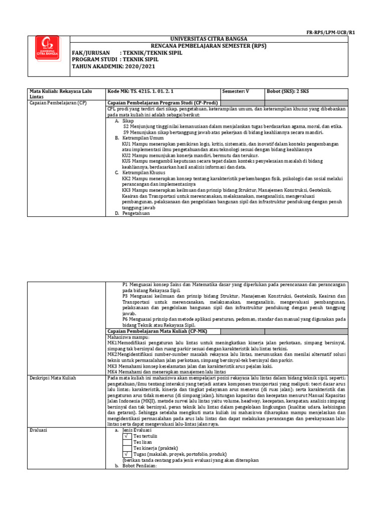 RPS REKAYASA LALIN Ok | PDF