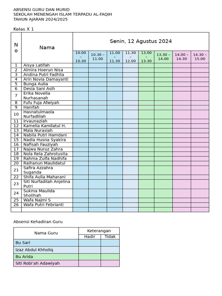 Absensi Guru Dan Murid Hari Senin | PDF