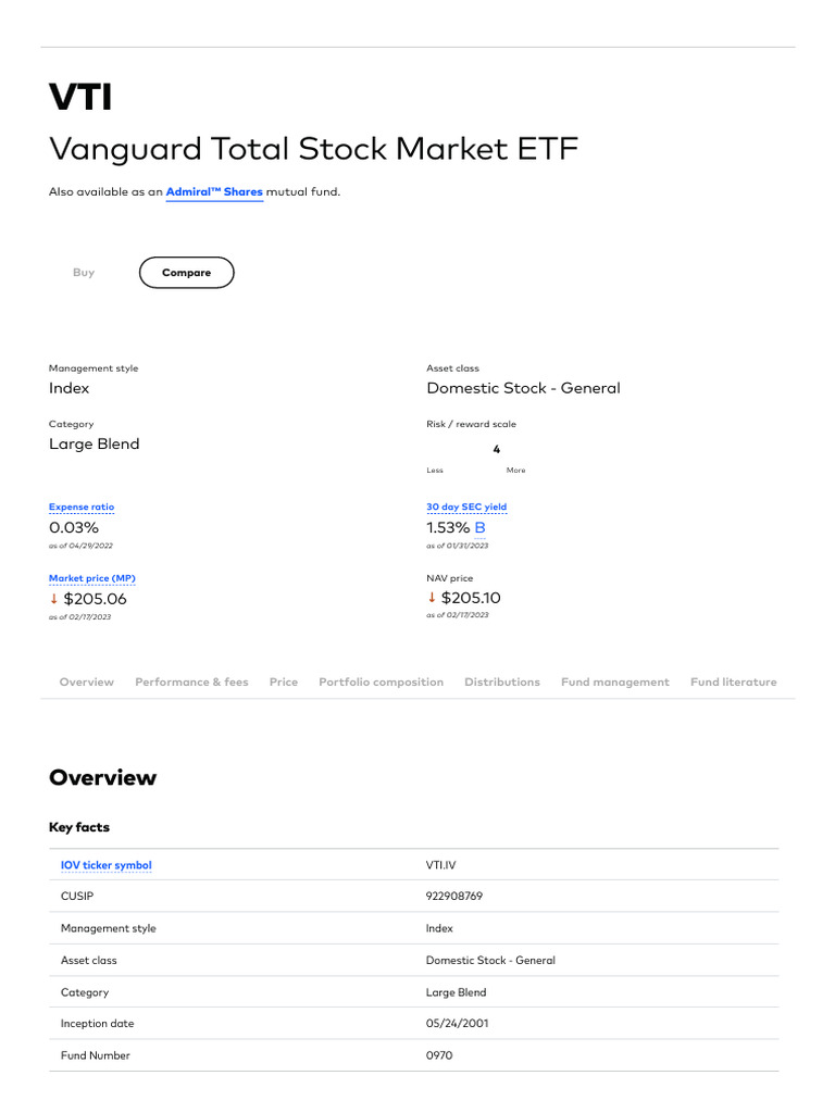 VTI-Vanguard Total Stock Market ETF - Vanguard | PDF