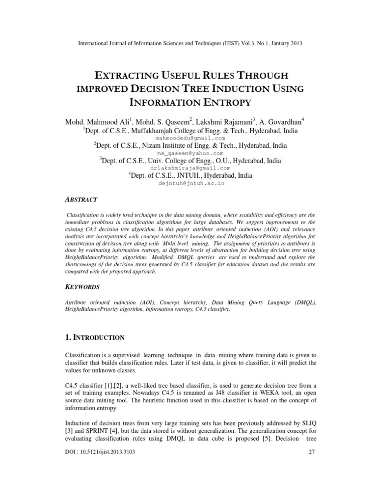 Extracting Useful Rules Through Improved Decision Tree Induction Using Information Entropy Pdf 