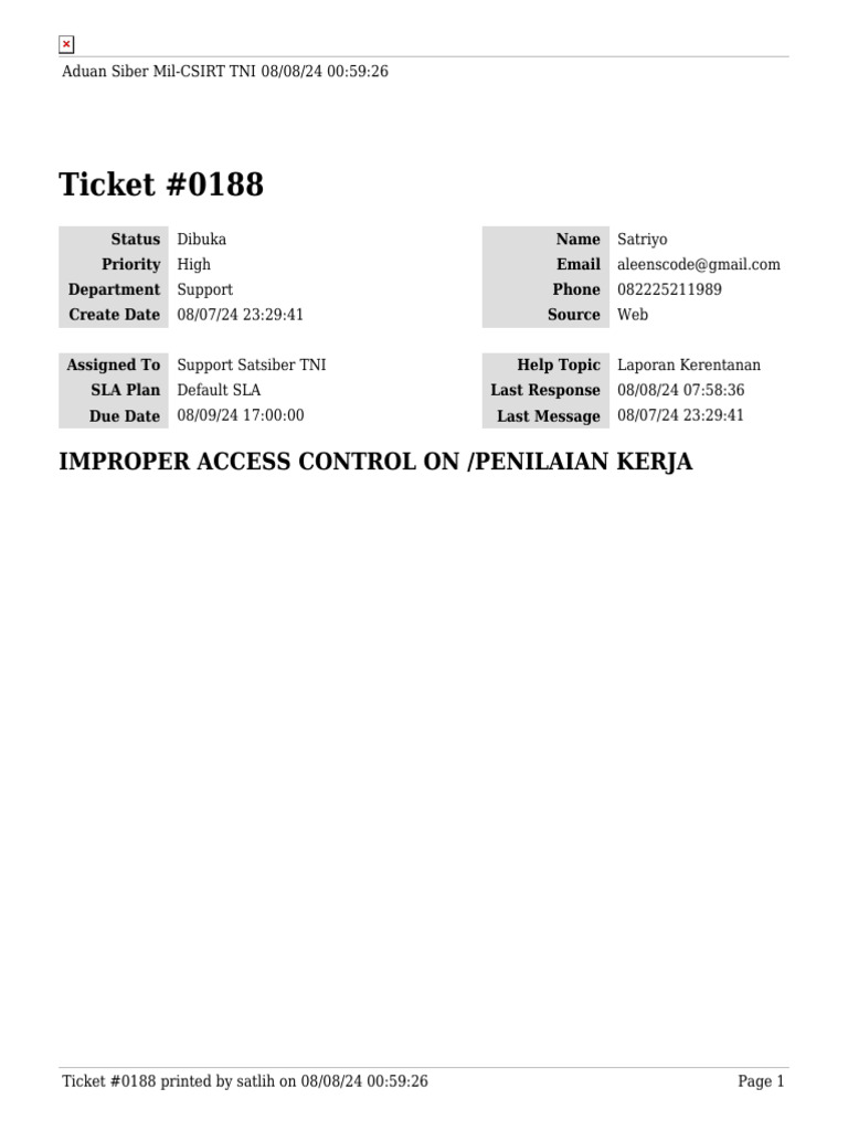Ticket 0188 | PDF