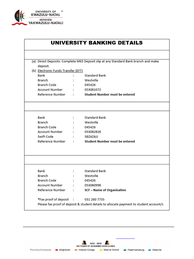 UKZN Banking Details 2 | PDF