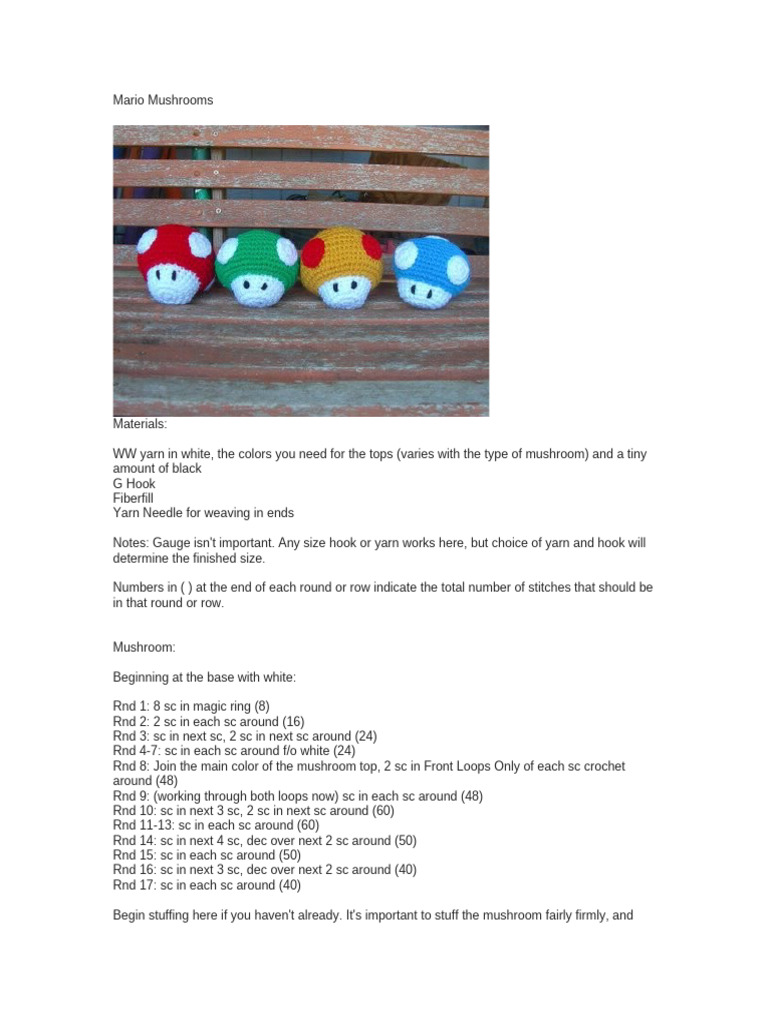 Crochet Mario Mushroom Pattern Guide | PDF | Teaching Methods ...