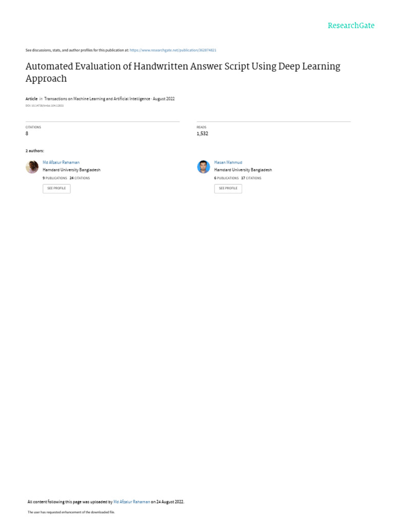 Automated Evaluation of Handwritten Answer Script Using Deep Learning Approach | PDF
