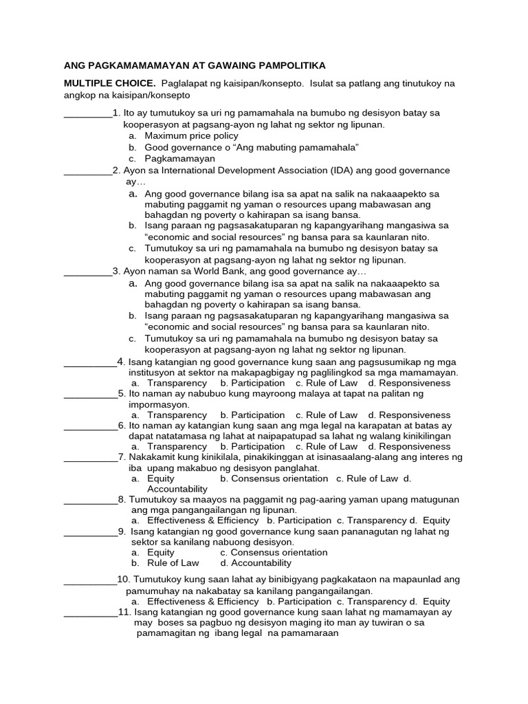 Katangian ng Mabuting Pamamahala | PDF | Political Law | Law