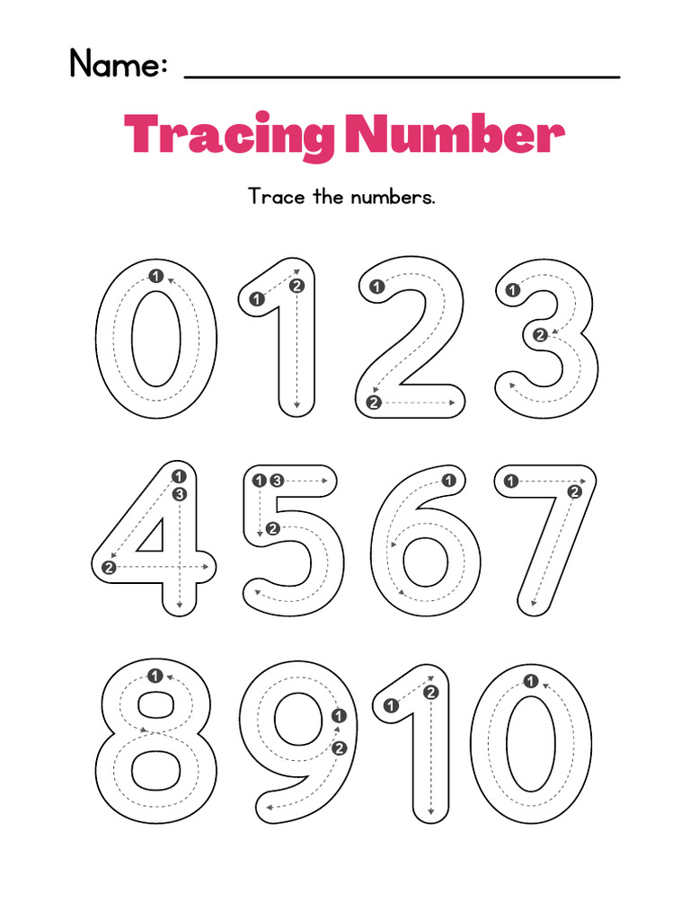 Pink Simple Number Tracing Worksheet | PDF