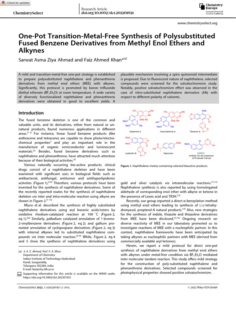 ChemistrySelect - 2022 - Ahmad - One Pot Transition Metal Free ...