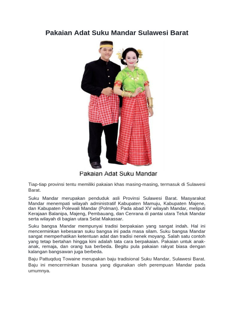 Pakaian Adat Suku Mandar Sulawesi Barat | PDF