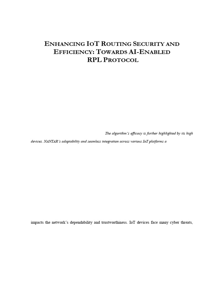 Enhancing IoT Routing Security and Efficiency: Towards AI-Enabled RPL Protocol | PDF