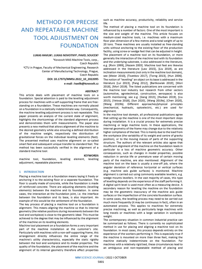 Mmscience - 2022 09 - Method For Precise and Repeatable Machine Tool ...