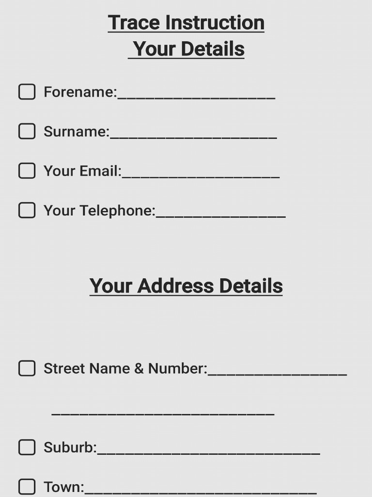 Trace Instruction Form Pdf 