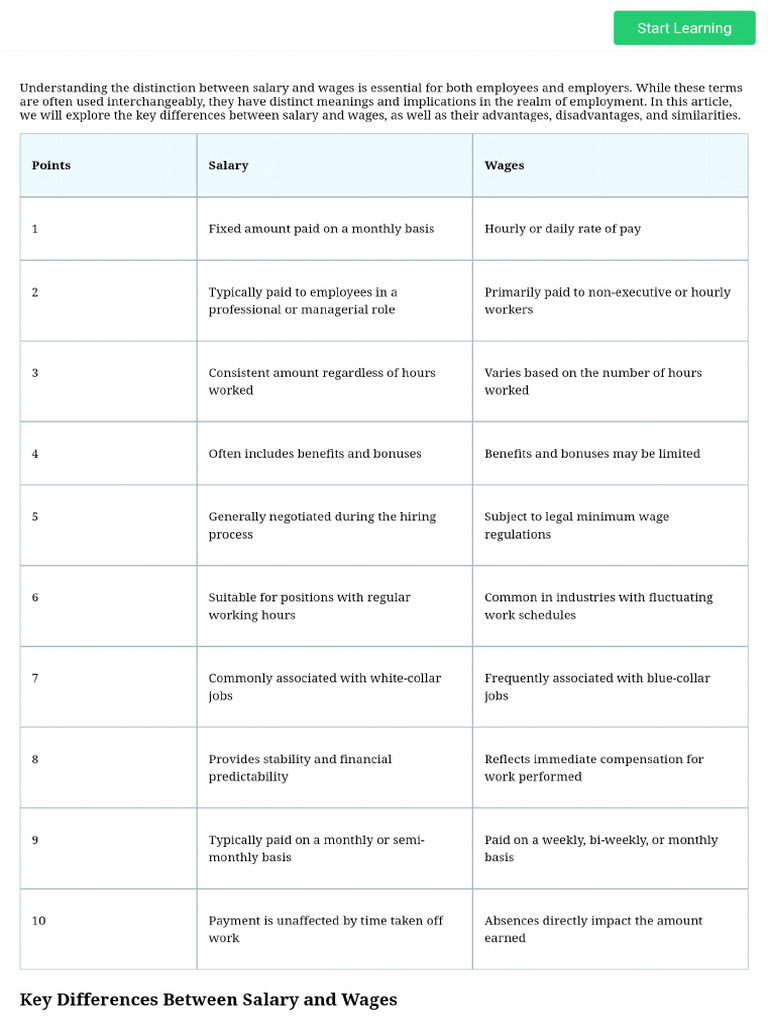 Difference Between Salary and Wages - Know The Key Differences | PDF