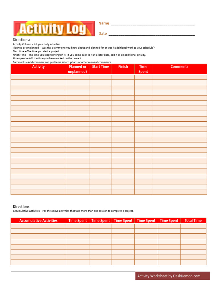 Editable Activity Log Template Download | PDF | Computers