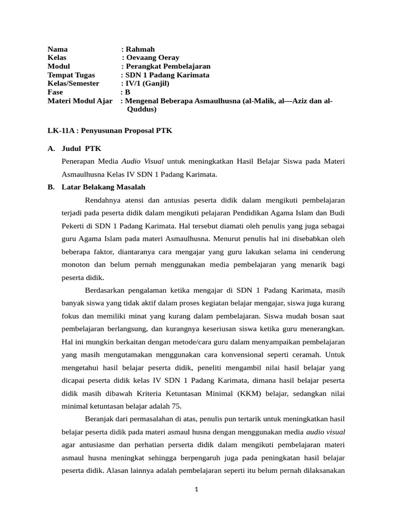 LK-11 A Penyusunan Proposal PTK | PDF