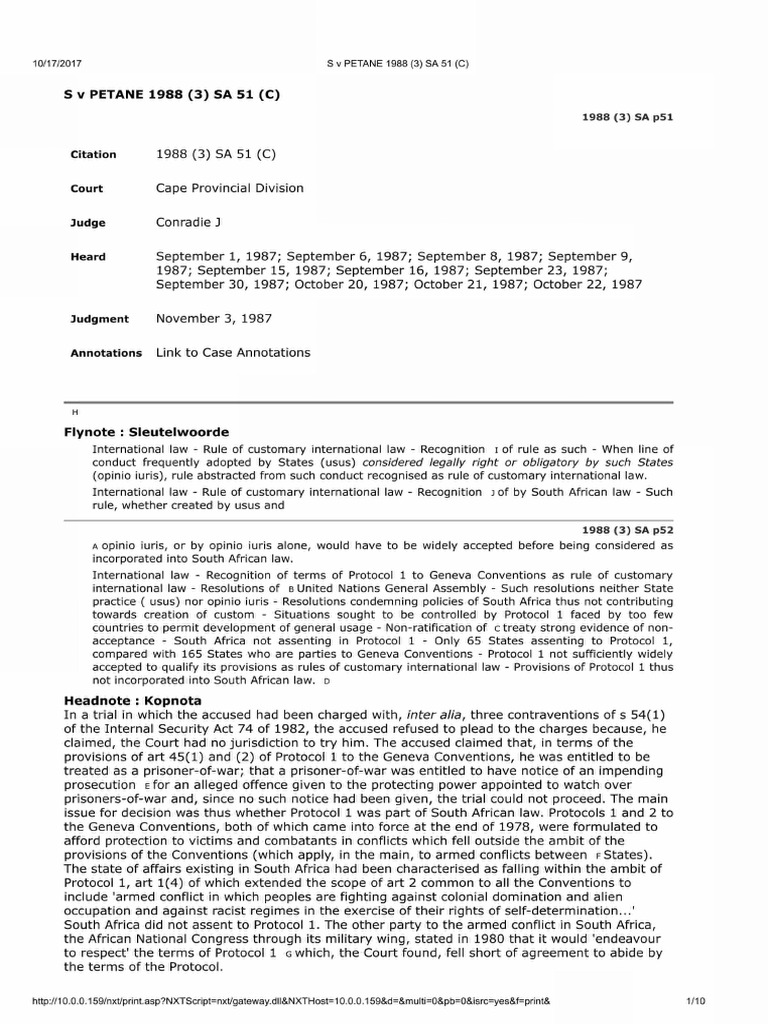 S V PETANE 1988 (3) SA 51 (C) | PDF