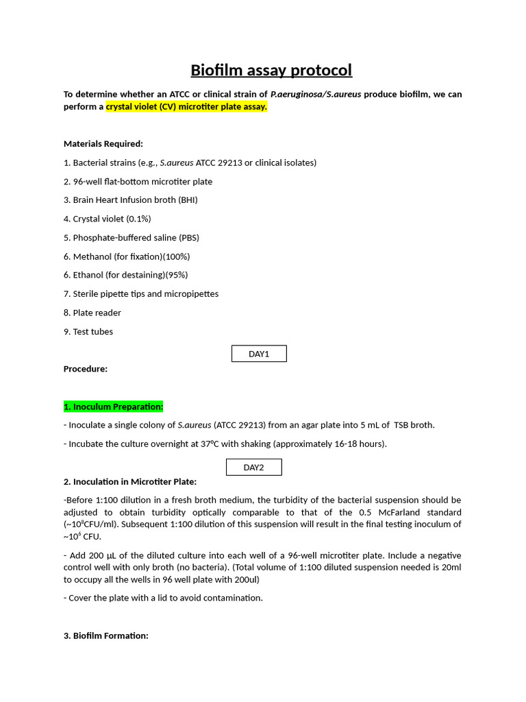Biofilm Assay Protocol | PDF