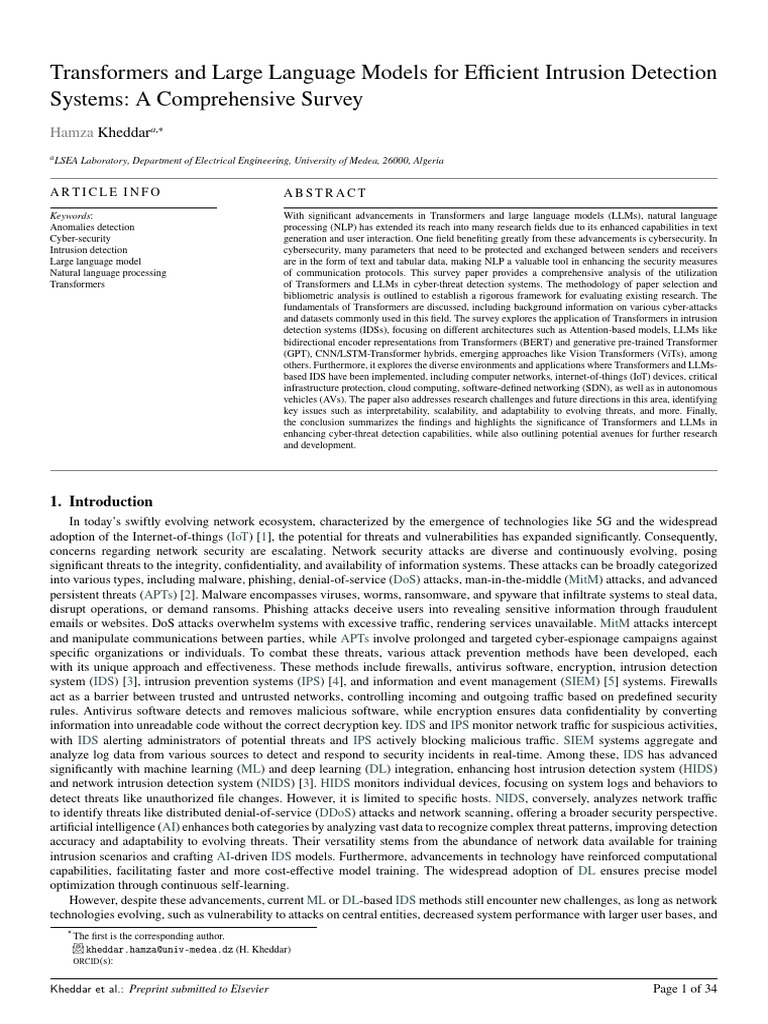 Transformers And Llms In Intrusion Detection Pdf