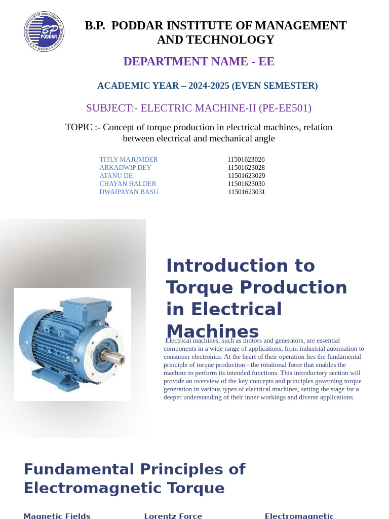 Concept of Torque Production in Electrical Machines Relation Between Electrical and Mechanical ...