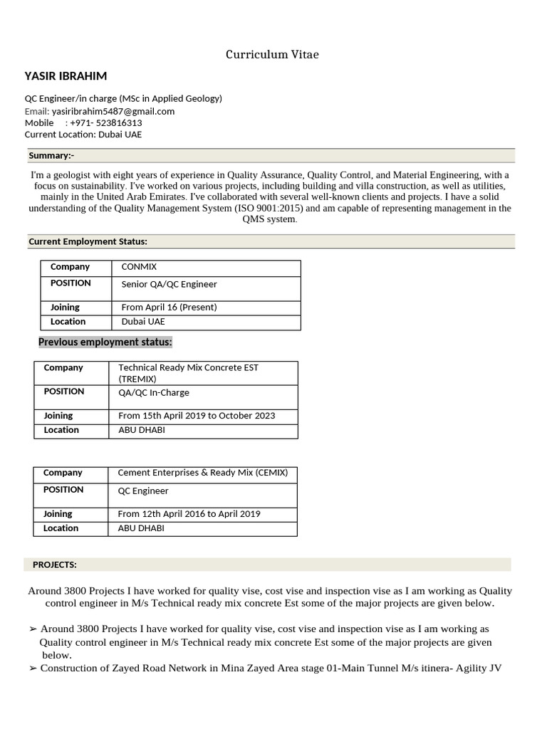 Arsalan CV SR QAQC Civil | PDF