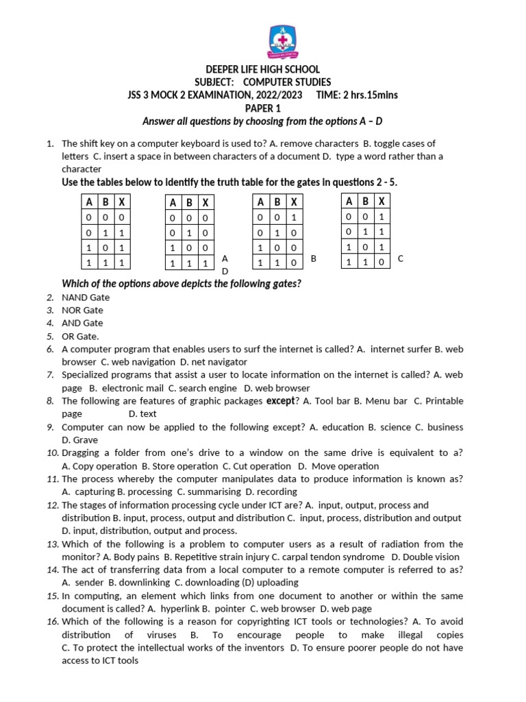 JS 3 Computer STD 2ND Term Mock 2 | PDF